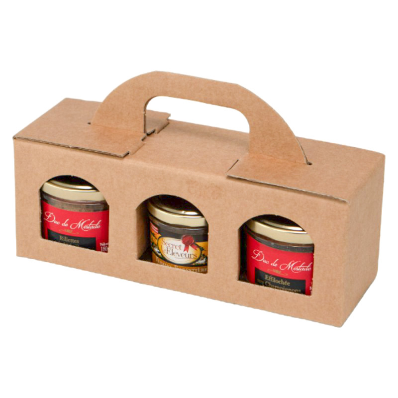 Coffret carton rectangulaire kraft 3 bocaux